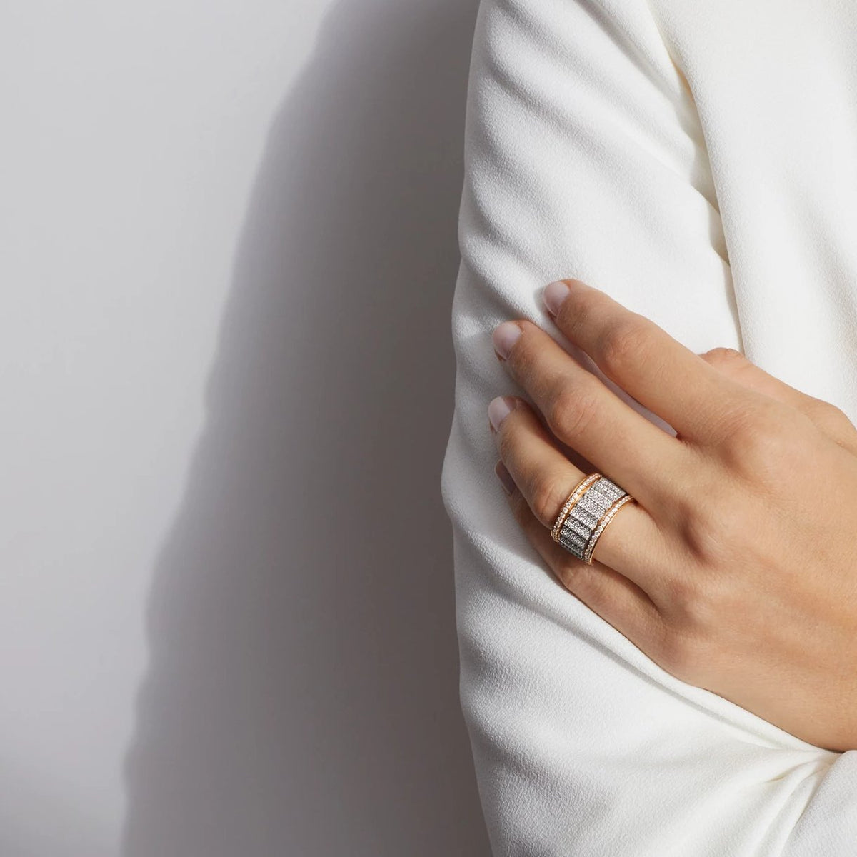 CLIVE TWO TONE ALL DIAMOND 12MM WIDE FLUTED BAND RING – Walters Faith